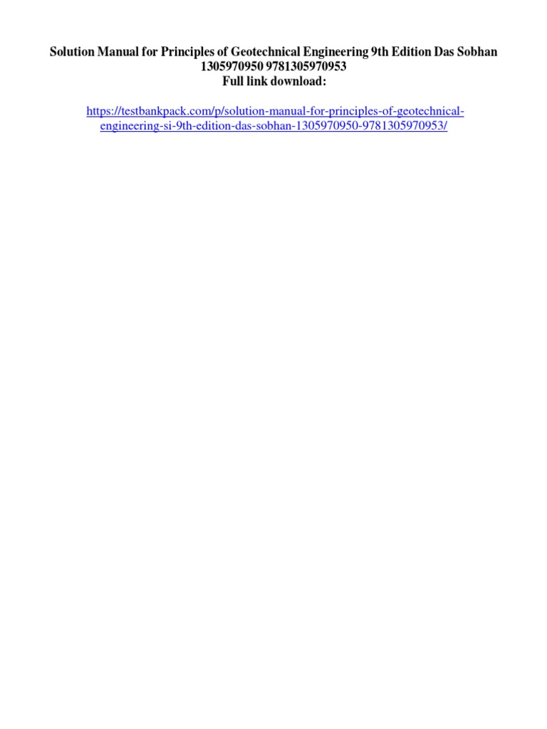 Principles of Geotechnical Engineering 9th Edition Das Sobhan Solution Manual | PDF | Sand | Gravel