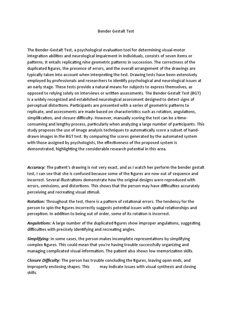 Bender Gestalt Test Scoring Insights | PDF | Cognition | Neuroscience