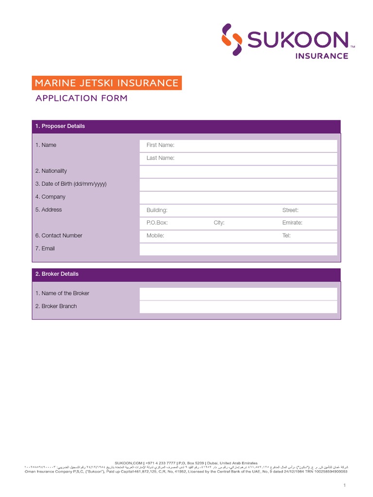 Application Form Marine Hull Pleasure Craft Jet Ski | PDF | Insurance ...