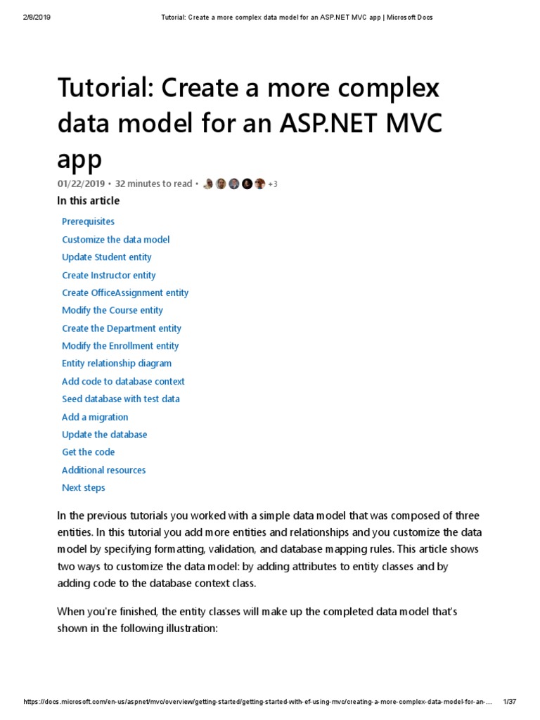 Tutorial Create A More Complex Data Model For An Asp Net Mvc App Microsoft Docs Pdf C