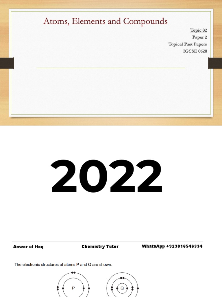 02 Atoms, Elements and Compounds - MCQs Paper 2 | PDF | Atomic Physics | Chemistry