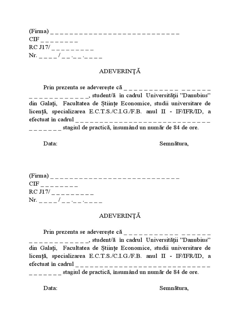 Model Adev Practica Licenta - 1 | PDF