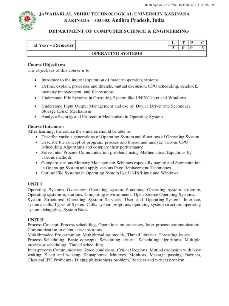 Cse IV Years Cs & Syllabus Ug r20 | PDF | Operating System | Process (Computing)