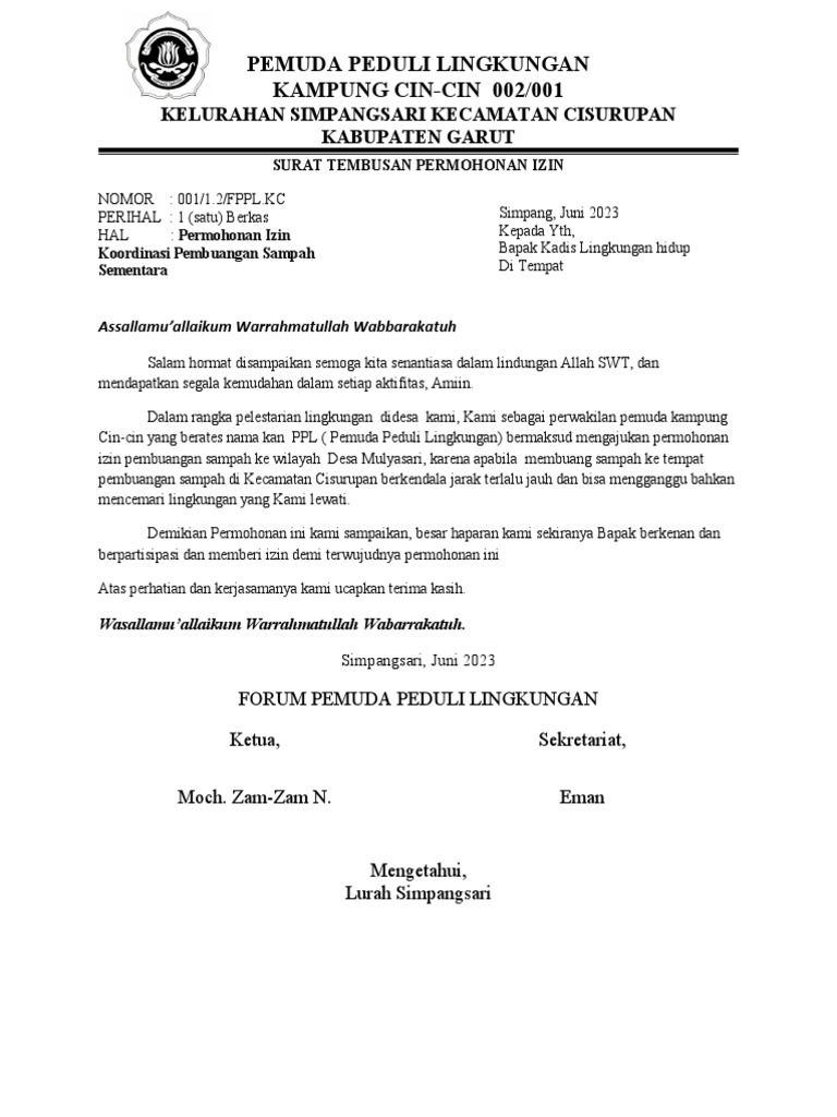 Surat Tembusan Permohonan Izin | PDF
