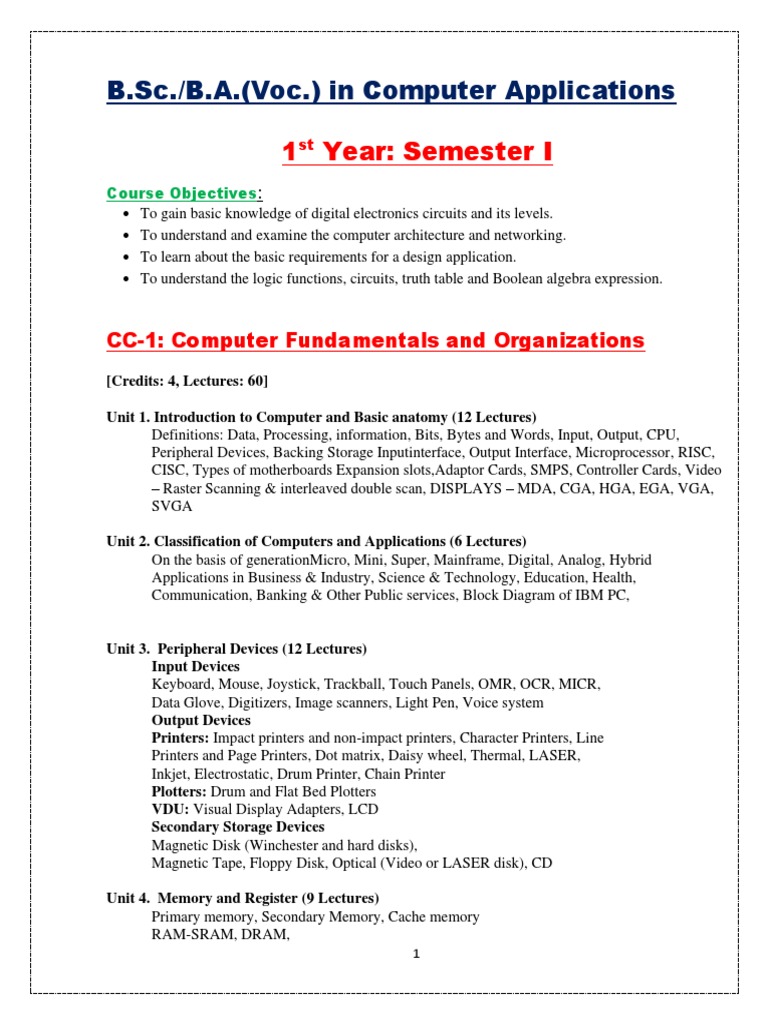 B.Sc./B.A. (Voc.) in Computer Applications: 1 Year: Semester I | PDF ...