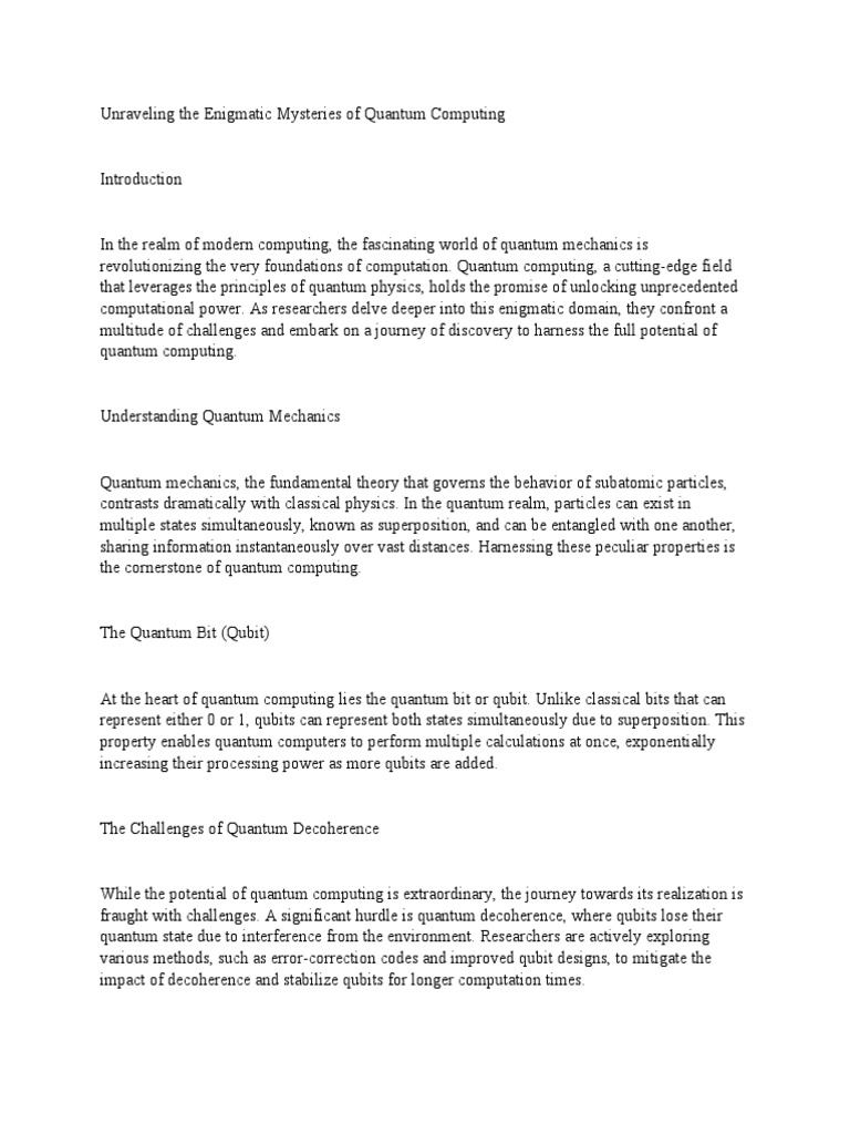 Unraveling The Enigmatic Mysteries of Quantum Computing | PDF | Quantum Computing | Quantum ...