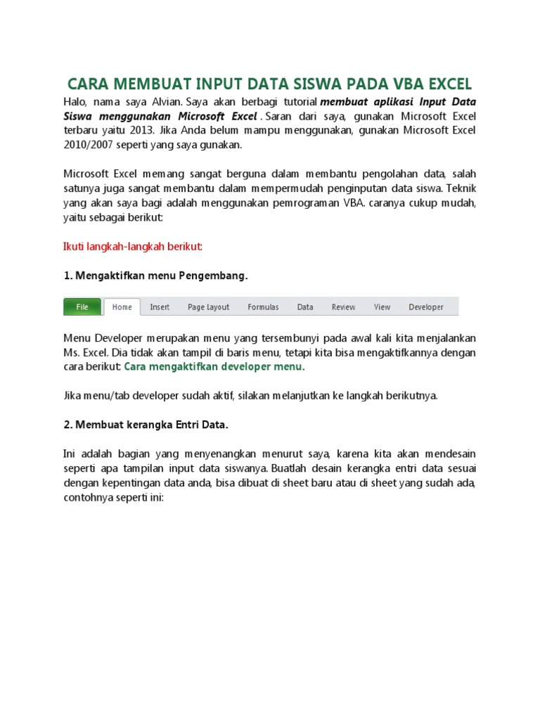 Cara Membuat Input Data Siswa Pada Vba Excel | PDF