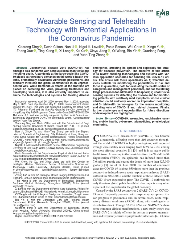 Wearable Sensors and Systems1 | PDF | Respiratory System | Lung