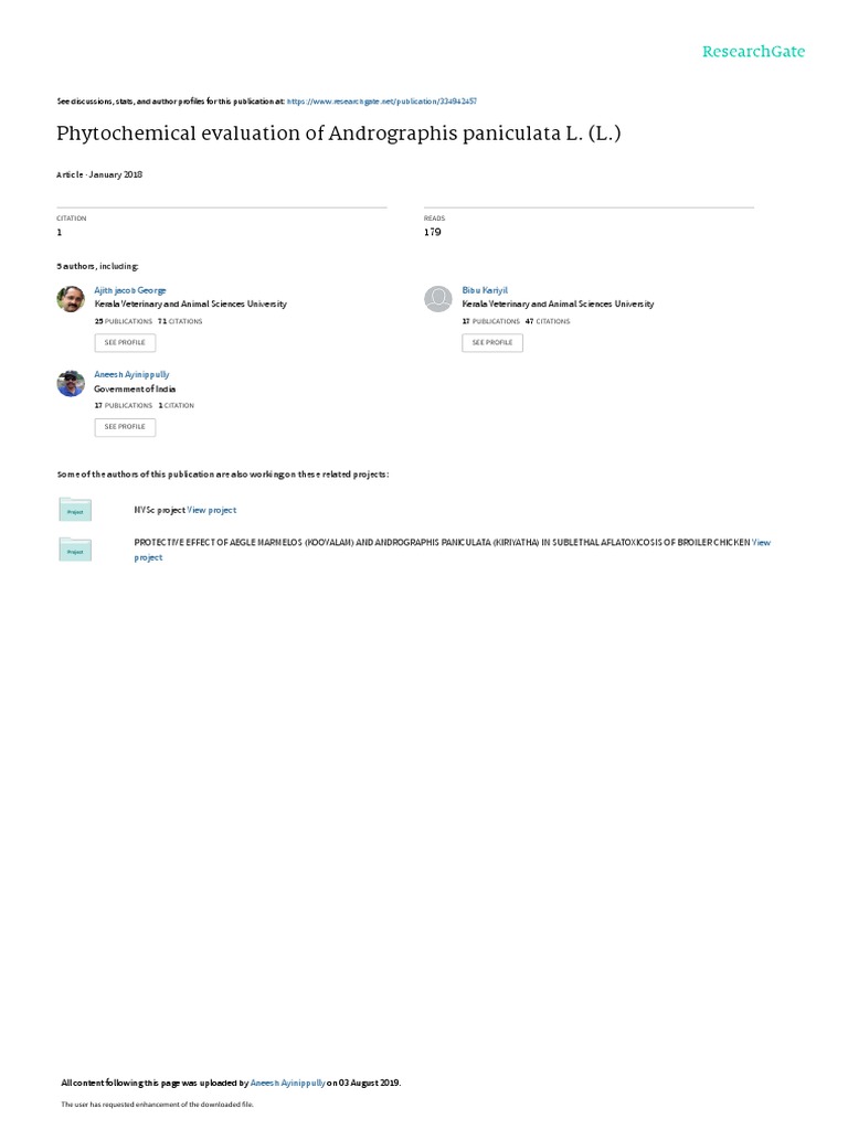 Andrographis Panciulata Chemical Constituents | PDF | Gas Chromatography–Mass Spectrometry ...