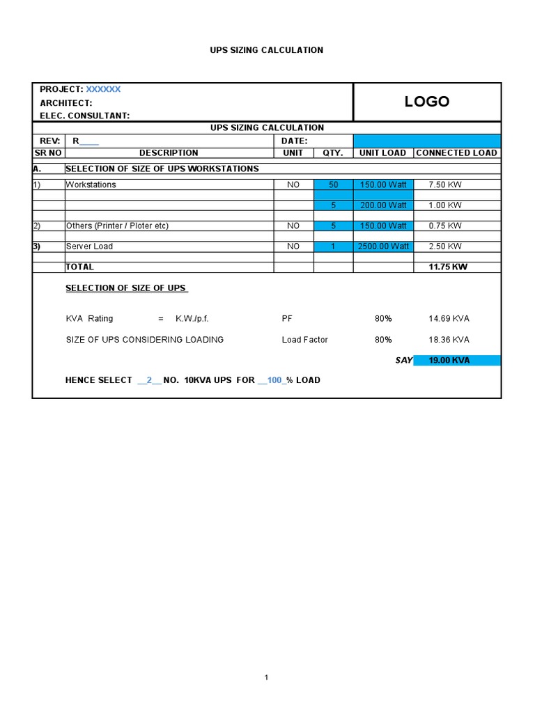 Ups Sizing Calculation | PDF