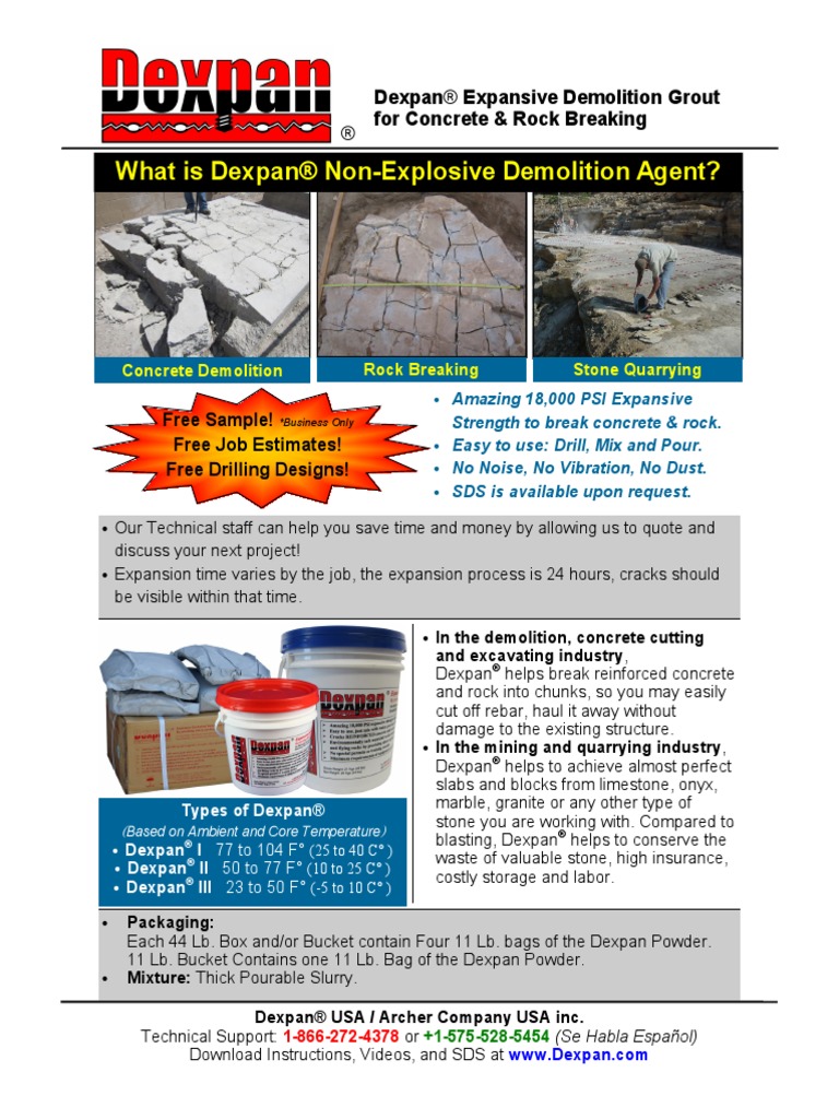 Dexpan Expansive Demolition Grout For Concrete Rock Breaking Flyer ...