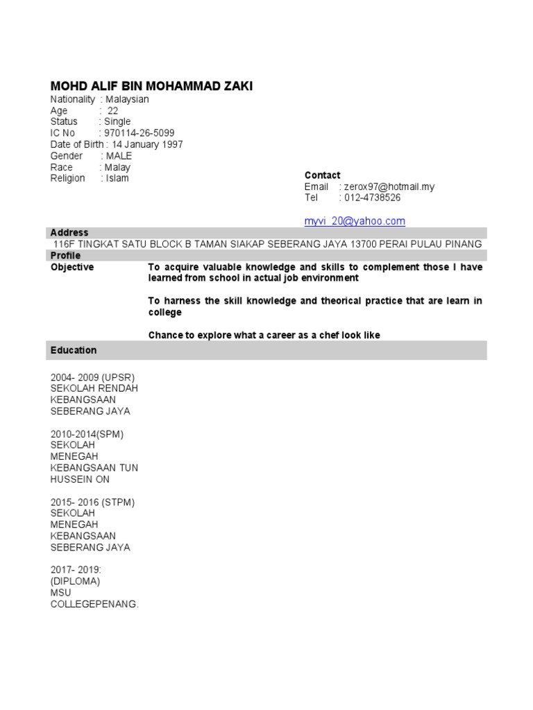 Profile of Mohd Alif Bin Mohammad Zaki | PDF