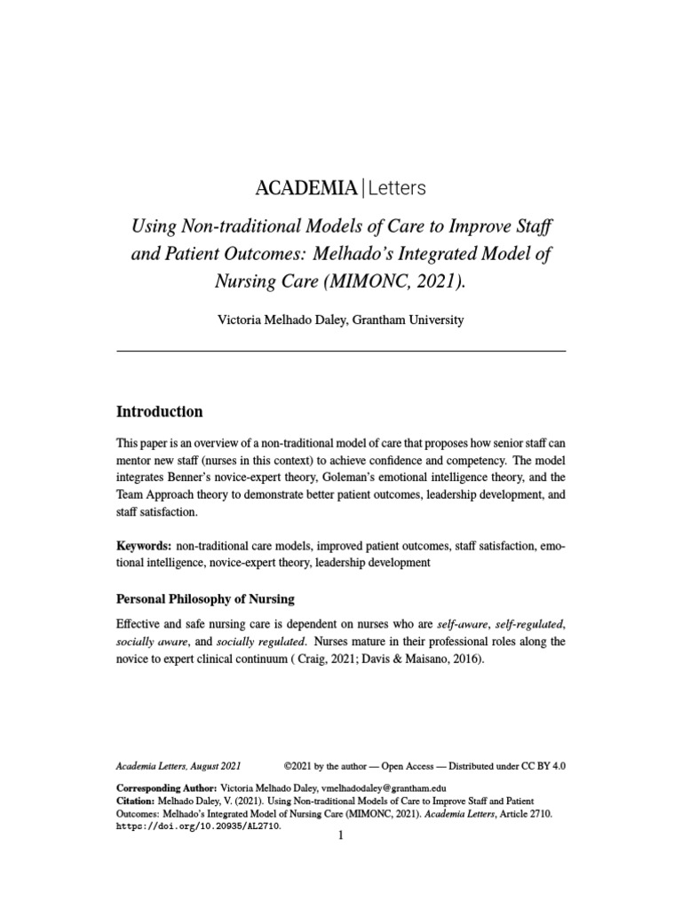 Using Non Traditional Models of Care To | PDF | Nursing | Leadership