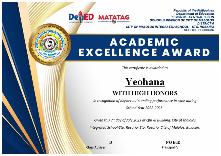 Academic Excellence Award Certificate.1 | PDF