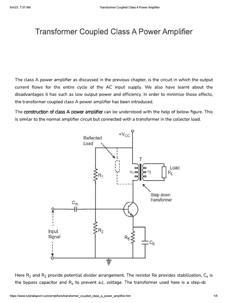 Transformer Coupled Amplifier A | PDF