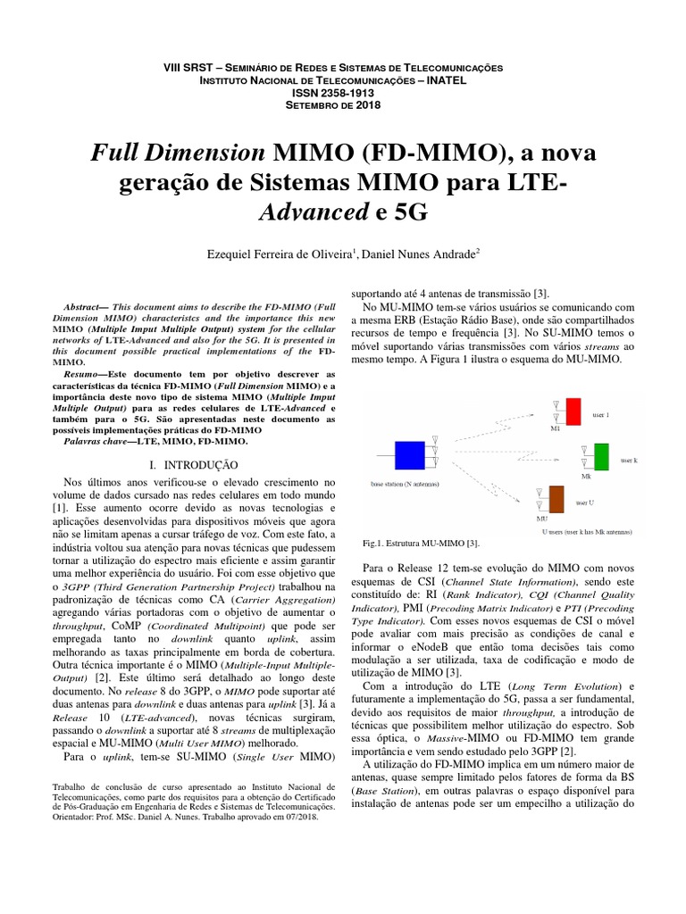Características e Vantagens do FD-MIMO | PDF | Antena (rádio) | Rede de ...