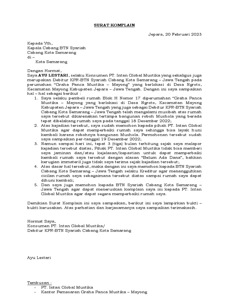 Surat Komplain BTN | PDF