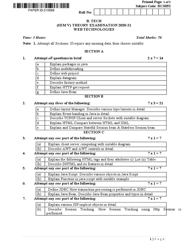 Btech Cs 5 Sem Web Technologies rcs052 2021 | PDF | Internet & Web | World Wide Web
