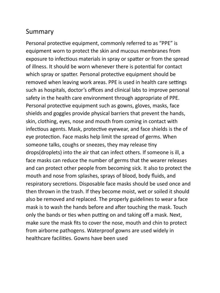Summary of PPE | PDF