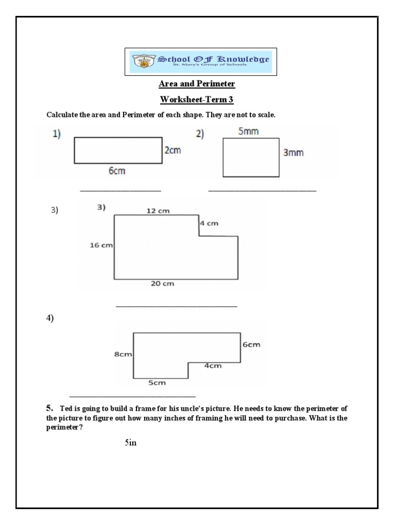 Area and Perimeter Worksheet | PDF | Teaching Methods & Materials | Home & Garden
