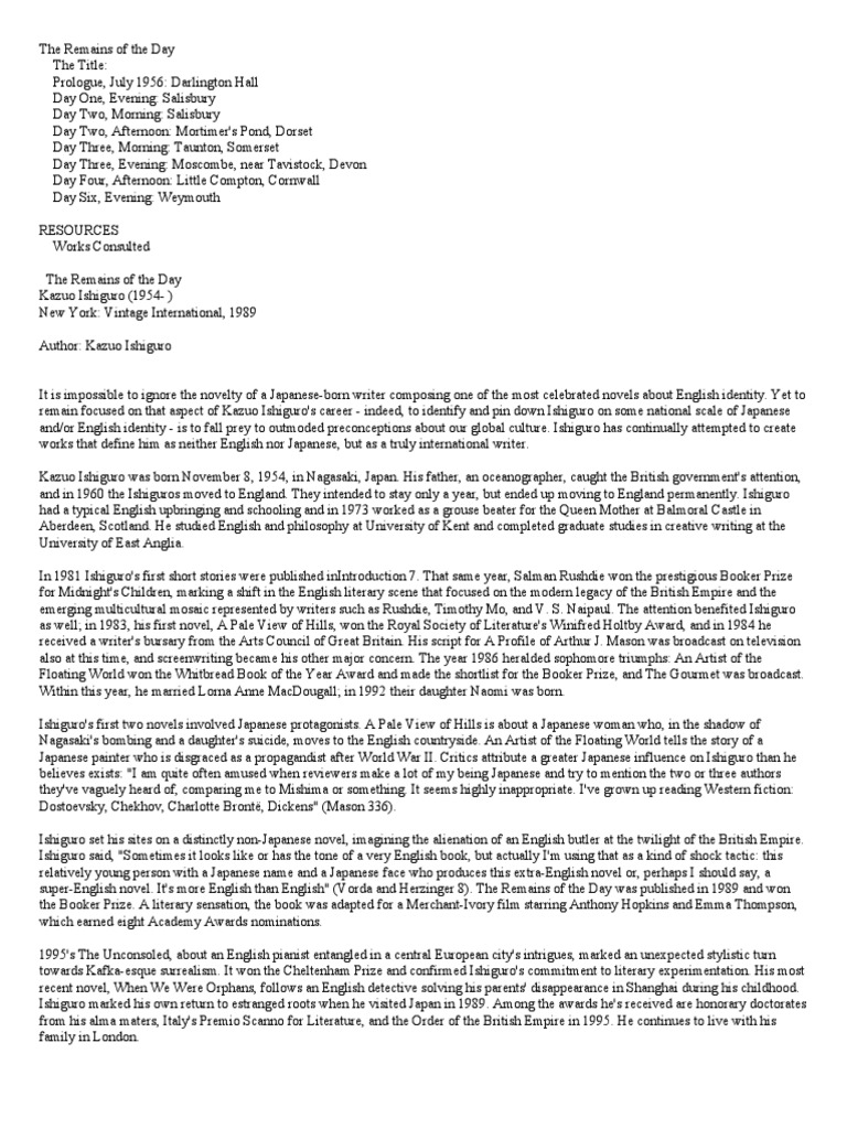 The Remains of The Day | PDF