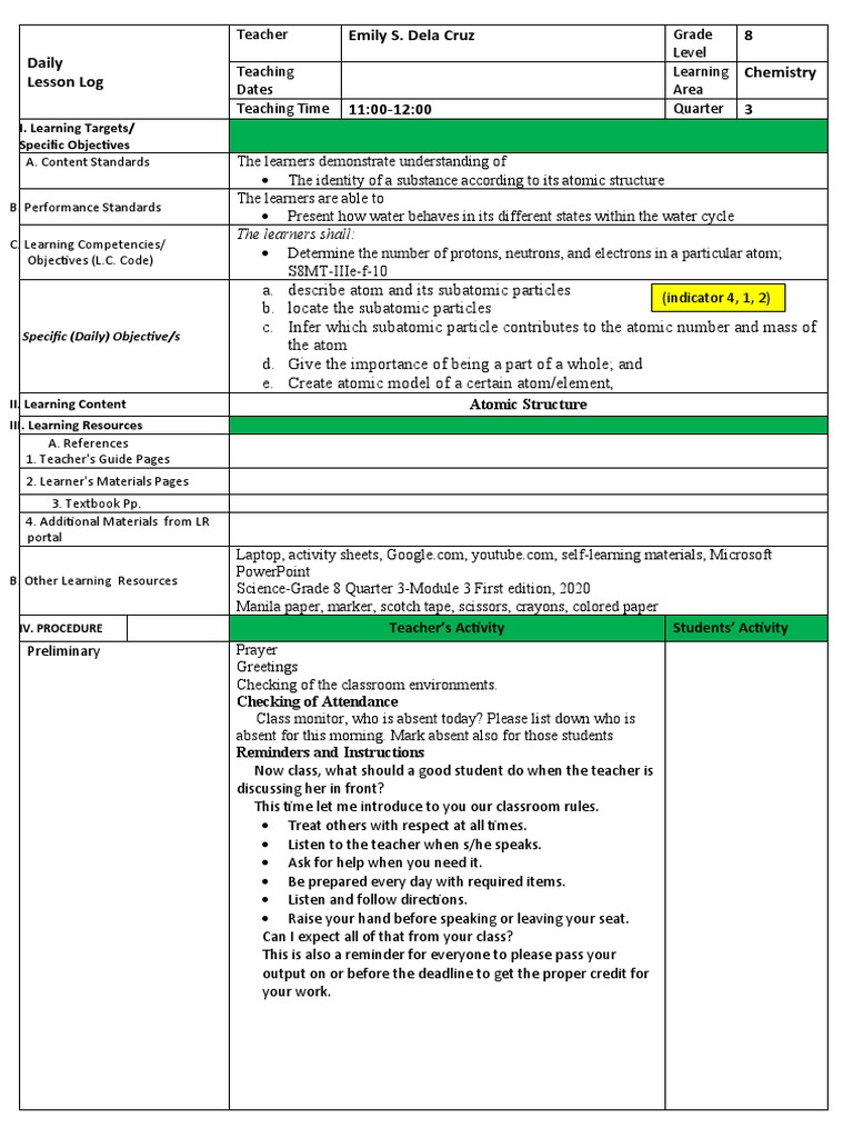 Cot 3rd Quarter | PDF | Atoms | Educational Assessment