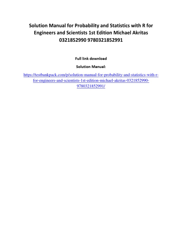 Probability and Statistics With R For Engineers and Scientists 1st ...