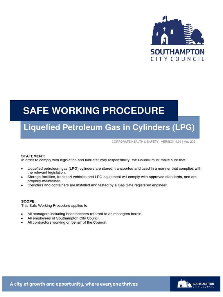 Safe Working Procedure Liquefied Petroleum Gas in Cylinders | PDF ...