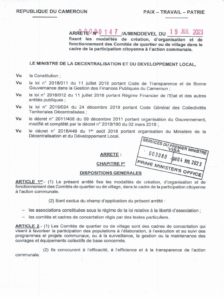 Arreté fixant les modalités de création, d'organisation et de fonctionnement des Comités de ...