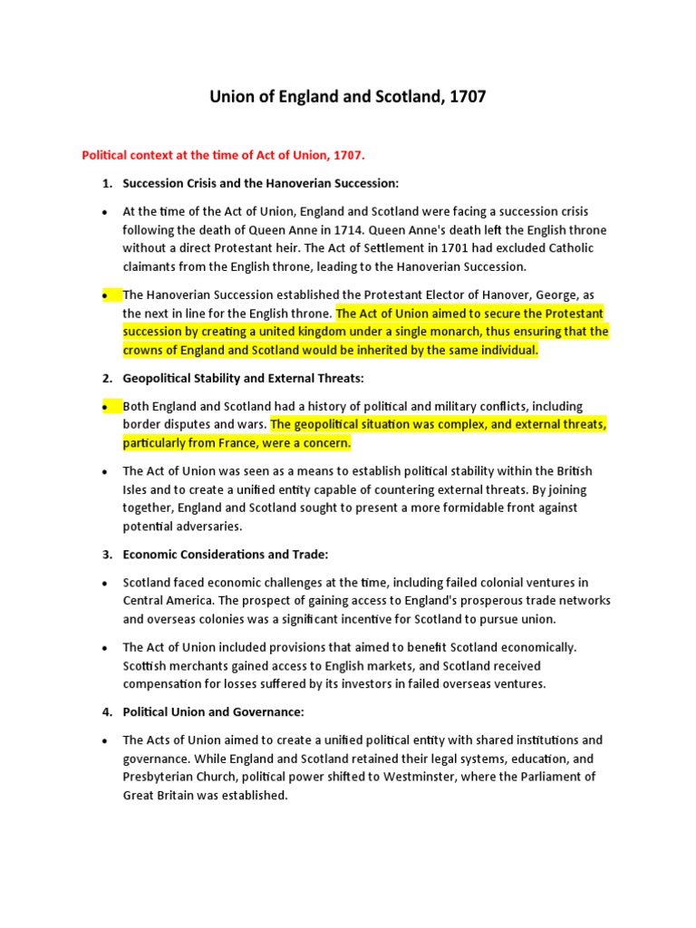 Act of Union 1707: England and Scotland Unite | PDF | Scotland ...