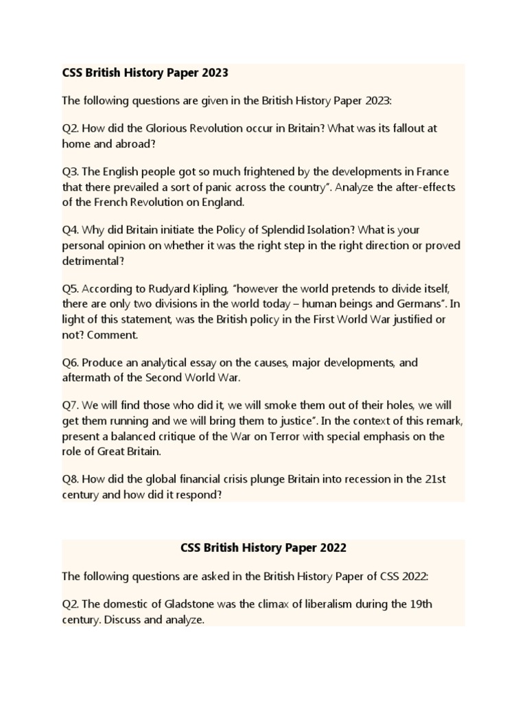 CSS British History Paper 2023 Questions | PDF