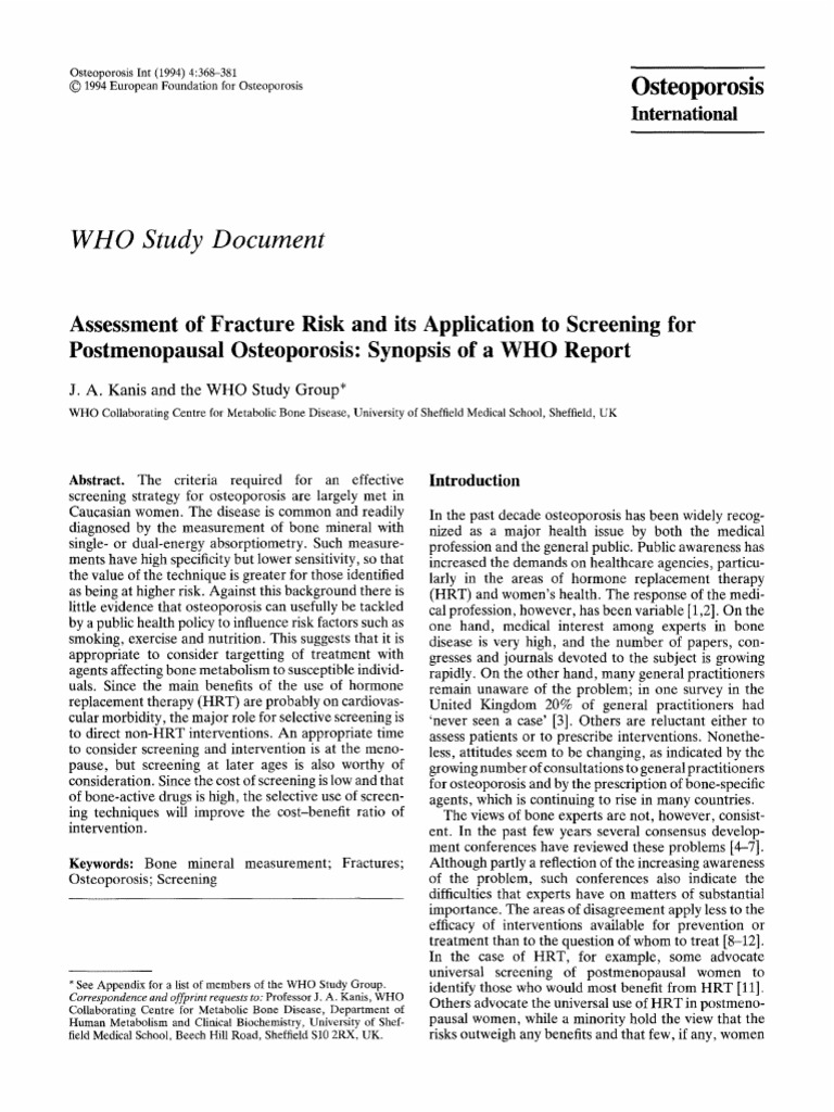 Assessment of Fracture Risk and Its Application To Screening For ...
