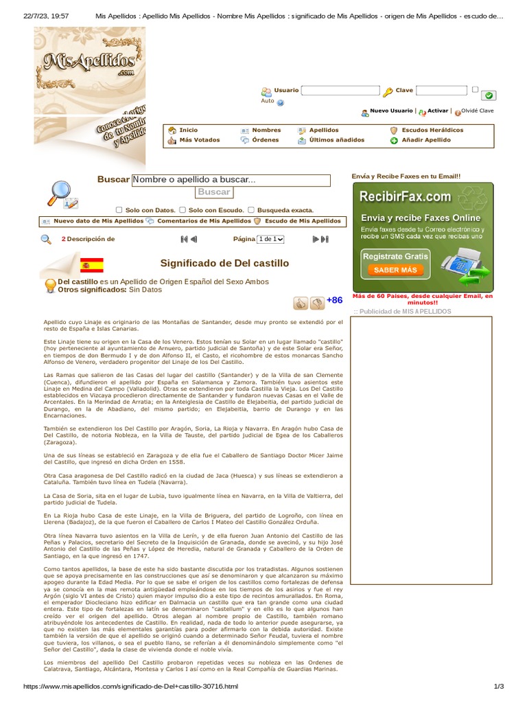 Significado y origen del apellido Del Castillo | PDF | Edades medias