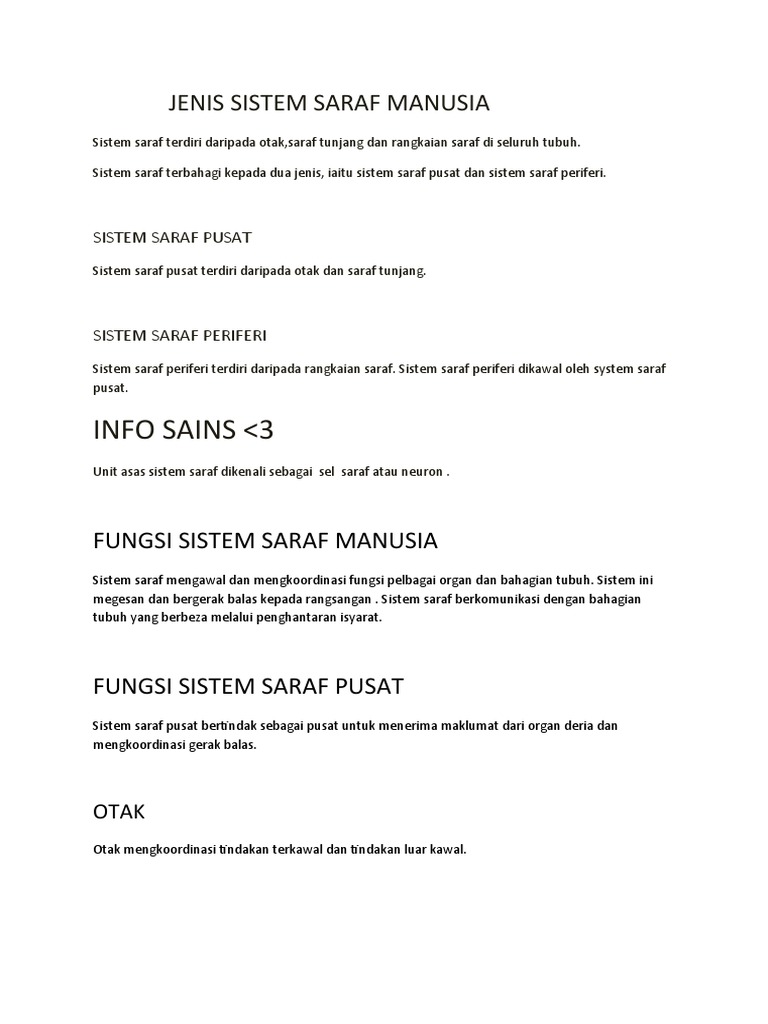 Jenis Sistem Saraf Manusia | PDF