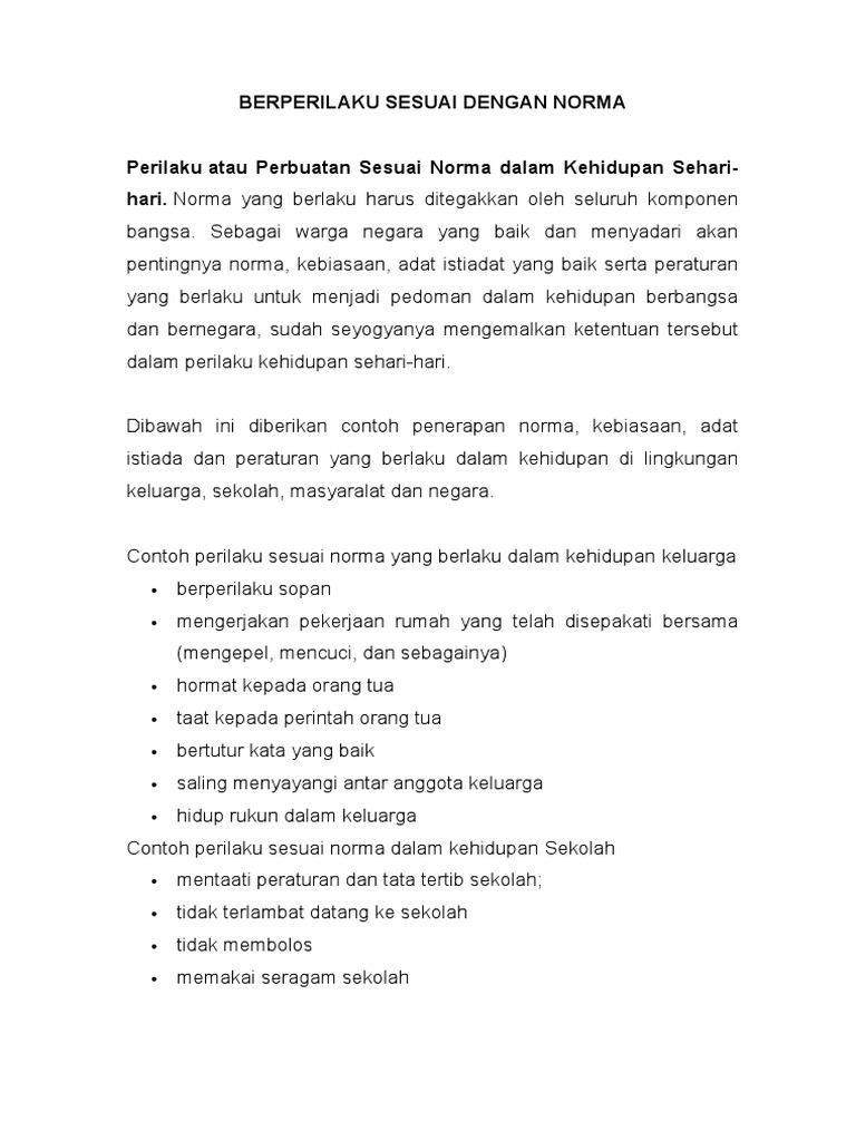 Contoh Perilaku Sesuai Norma | PDF
