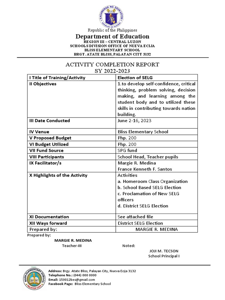 COMPLETION REPORT SPG | PDF
