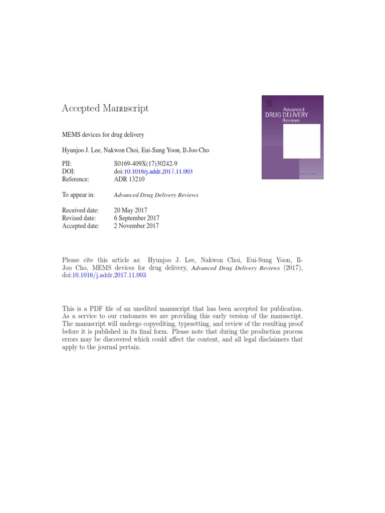 MEM Devices For Drug Delivery | PDF | Microfluidics | Intravenous Therapy