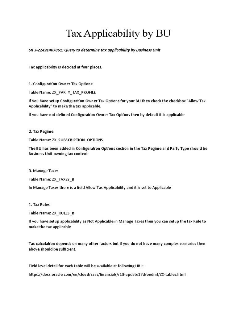 Tables To Determine Tax Applicability by BU | PDF | Finance & Money ...