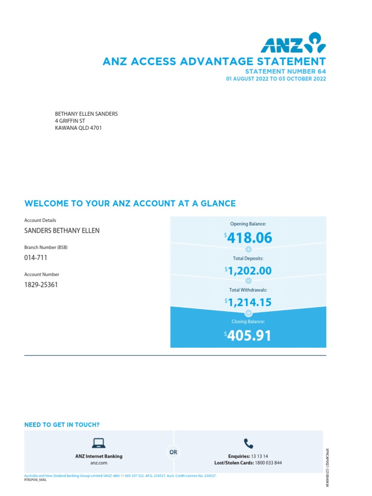 ANZ Bank | Download Free PDF | Debit Card | Fee