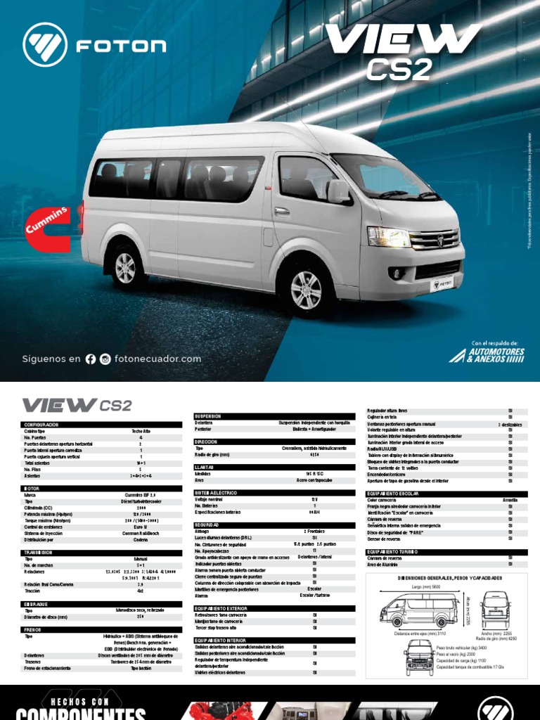 Foton Ficha Tecnica Vans View CS2 2022 | PDF | Sistema de freno ...