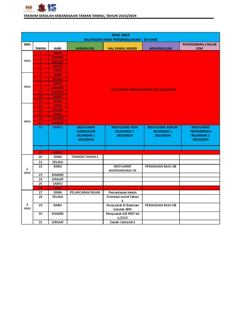 Takwim SKTT 2023 - 2024 | PDF