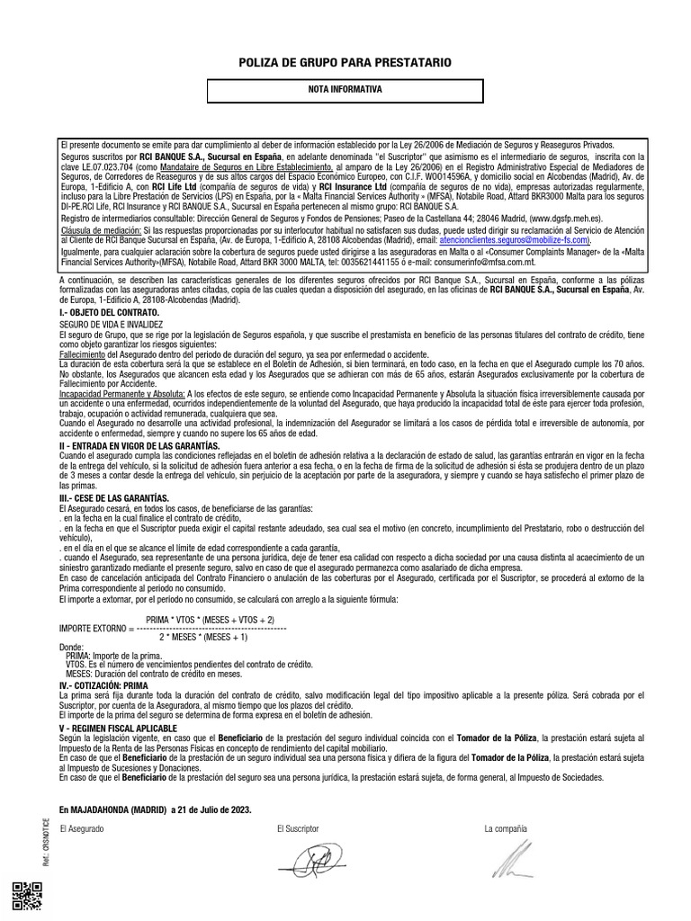 Nota Informativa Seguro Proteccion de Pagos | PDF | Seguro | Póliza de seguros