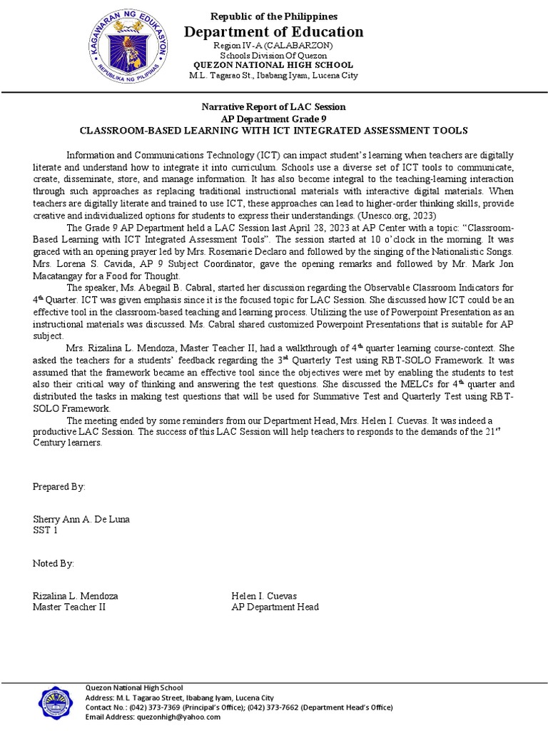 Lac Session Report April 2023 | PDF | Educational Technology | Teaching