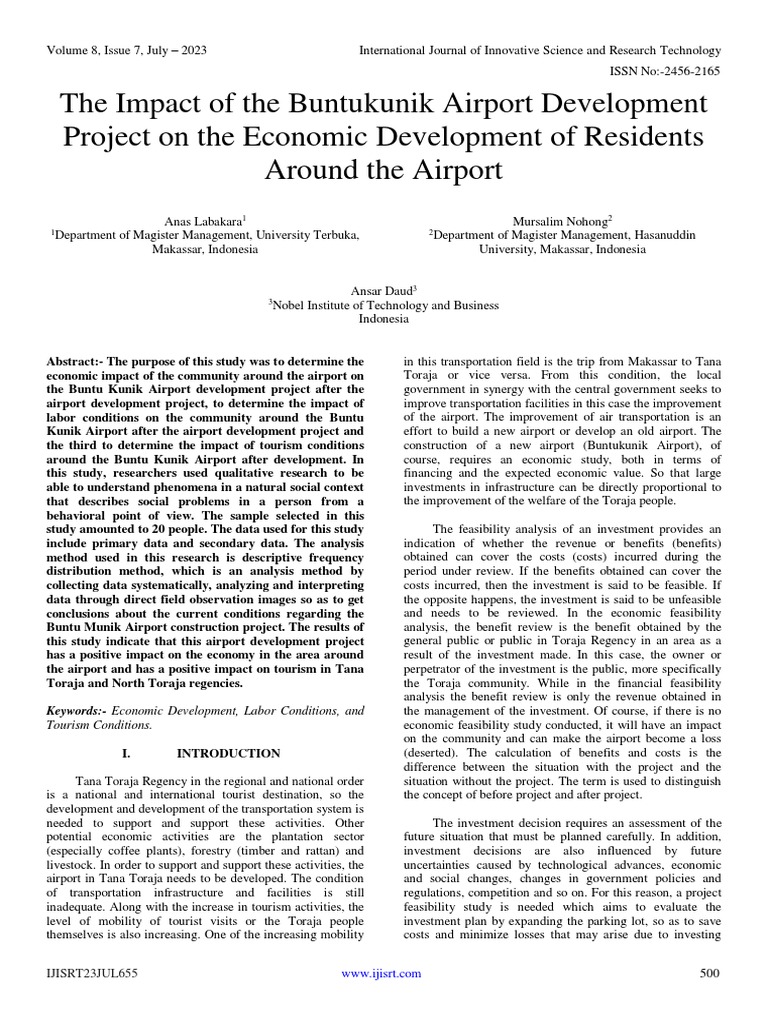 The Impact of The Buntukunik Airport Development Project On The ...