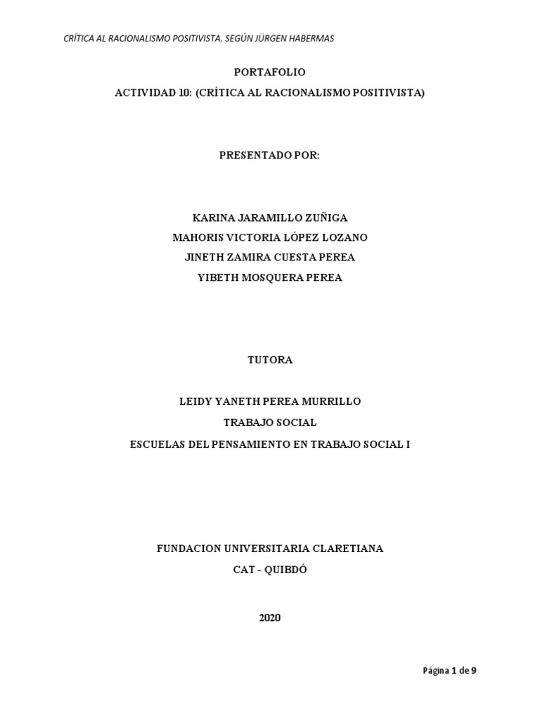Ensayo Escuelas Del Pensamiento | PDF | Dualismo | Jürgen Habermas