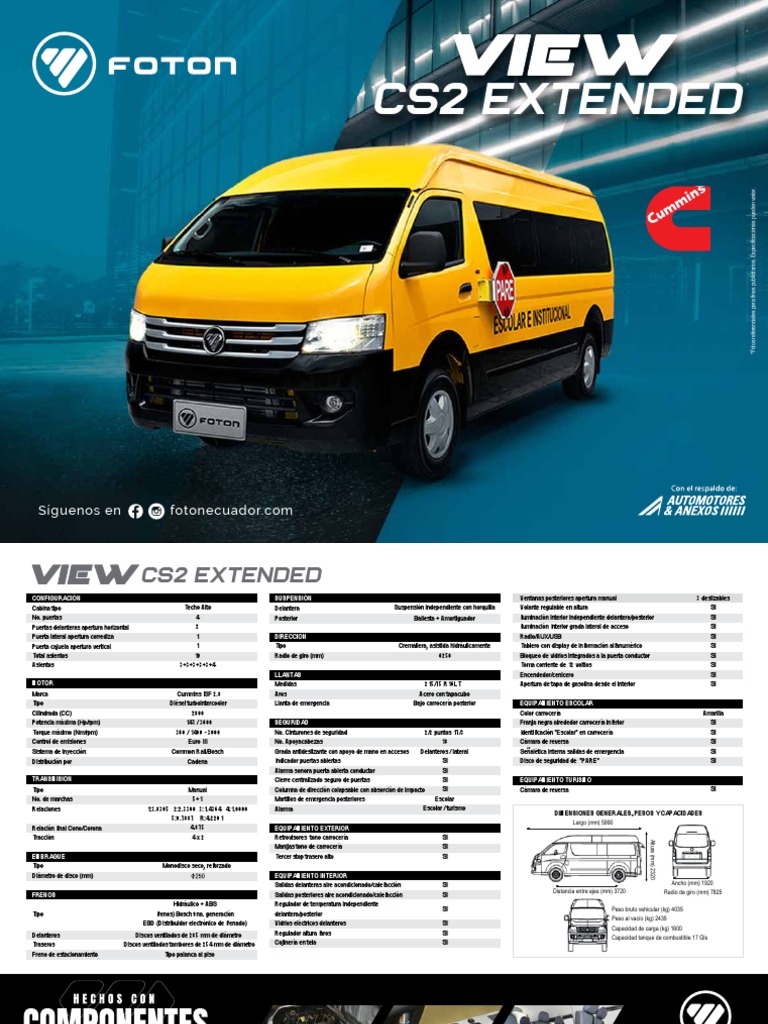 Foton Ficha Tecnica Vans View Cs2 Extended 2022 | Descargar gratis PDF | Transporte privado ...