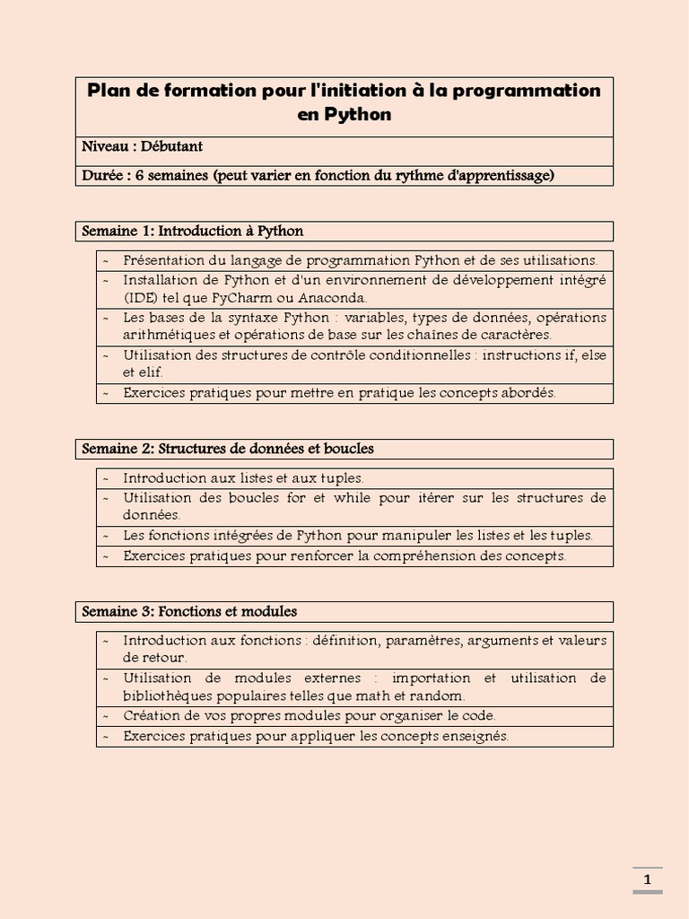Voici Un Plan de Formation Python | Descargar gratis PDF | Python (Langage de programmation ...