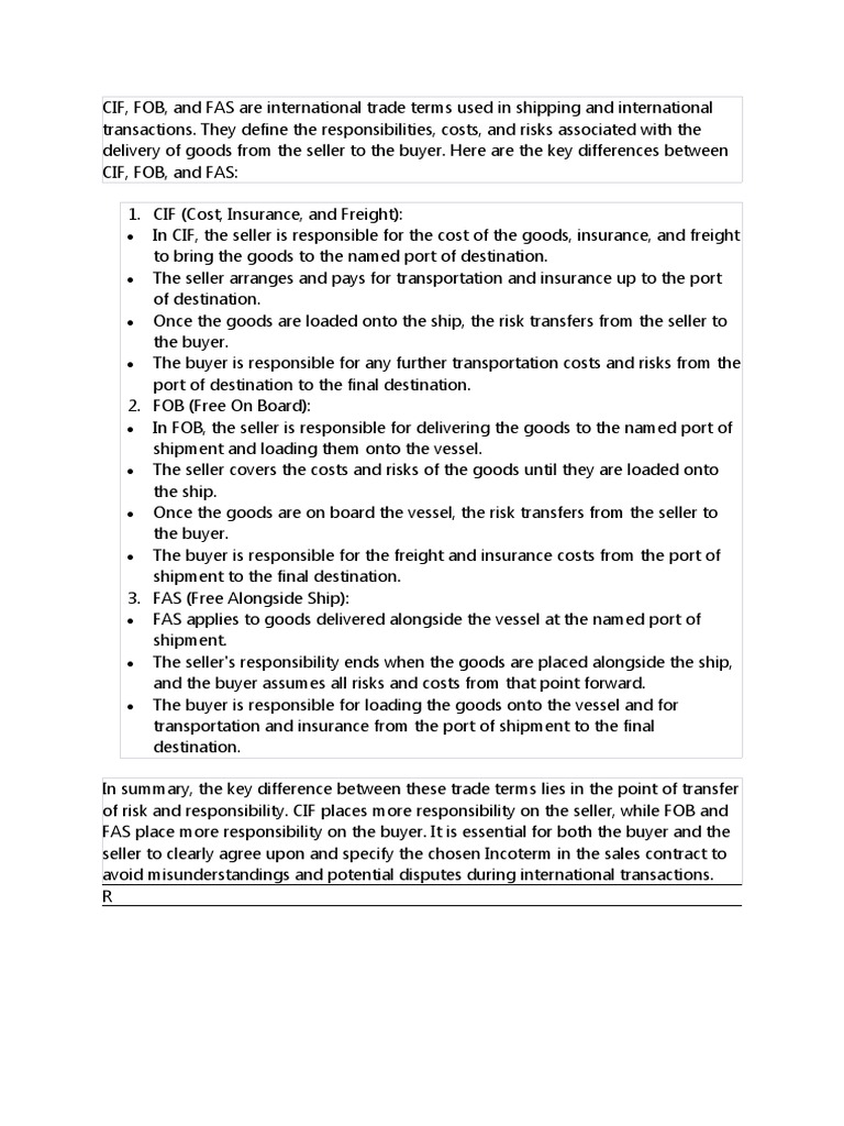 CIF-FOB-FAS Differences | PDF