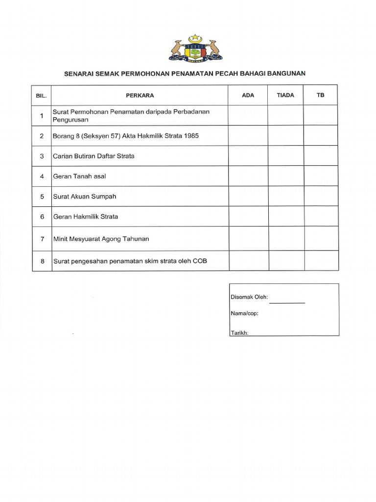 Senarai Semak Permohonan Penamatan Pecah Bahagi Bangunan | PDF