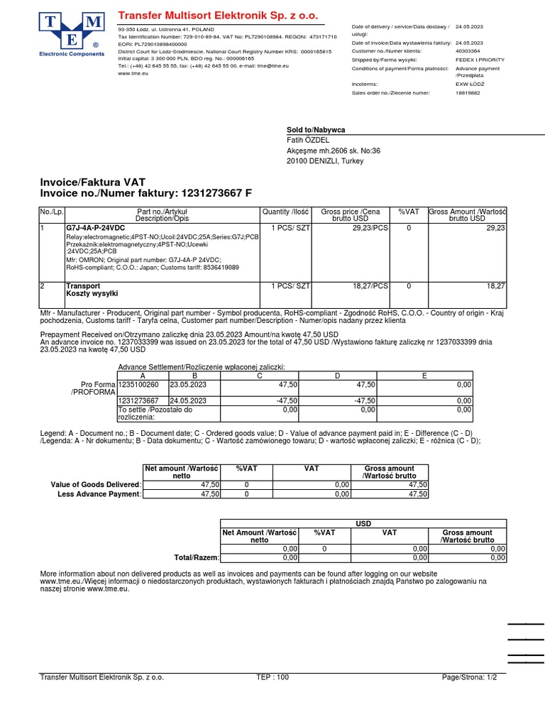 TME Einvoice 1231273667 | PDF